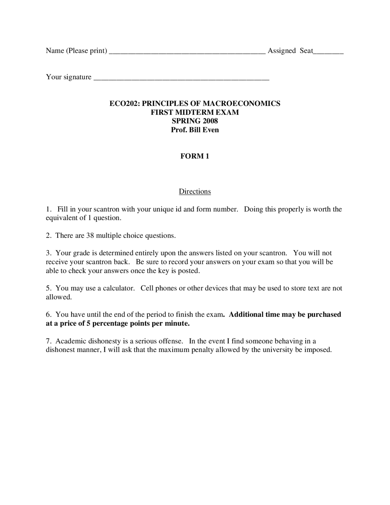 First Midterm Exam With Answer Key Principles Of Macroeconomics Eco