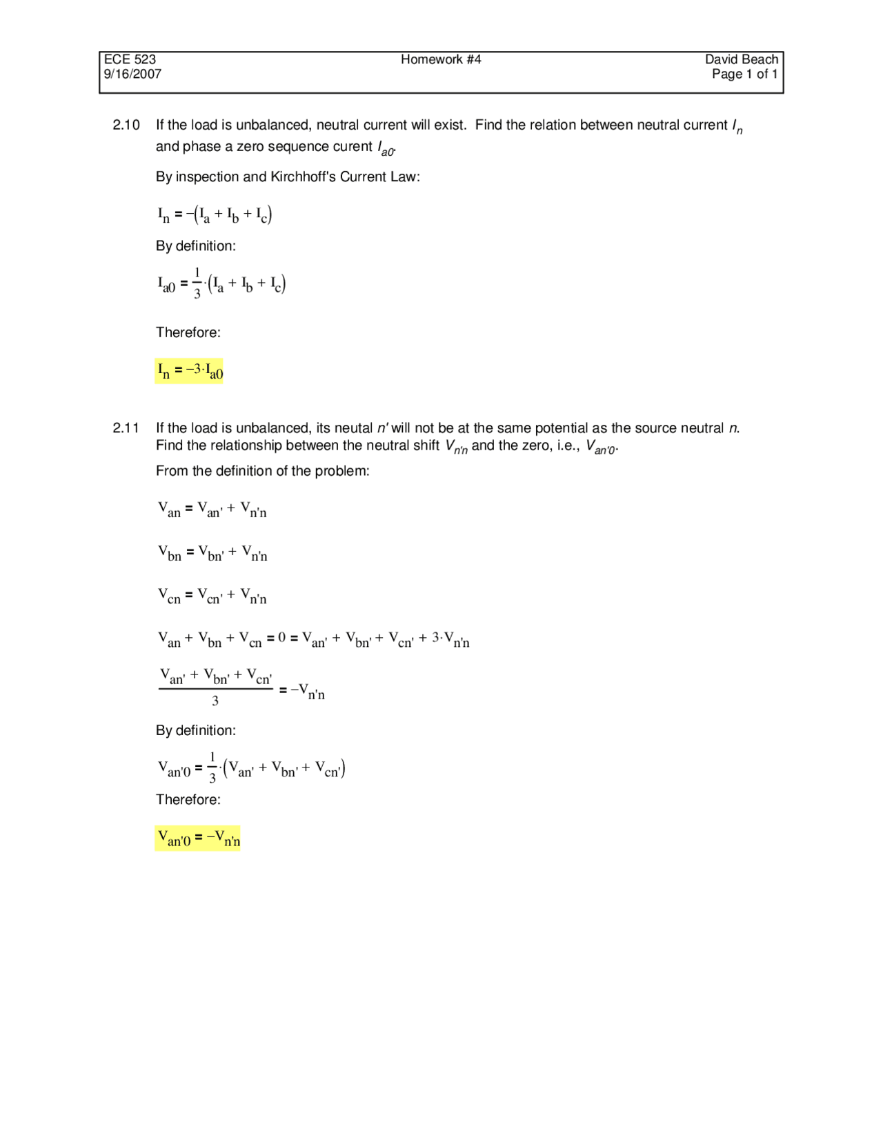 Homework 4 Symmetrical Components Ece 523 Docsity