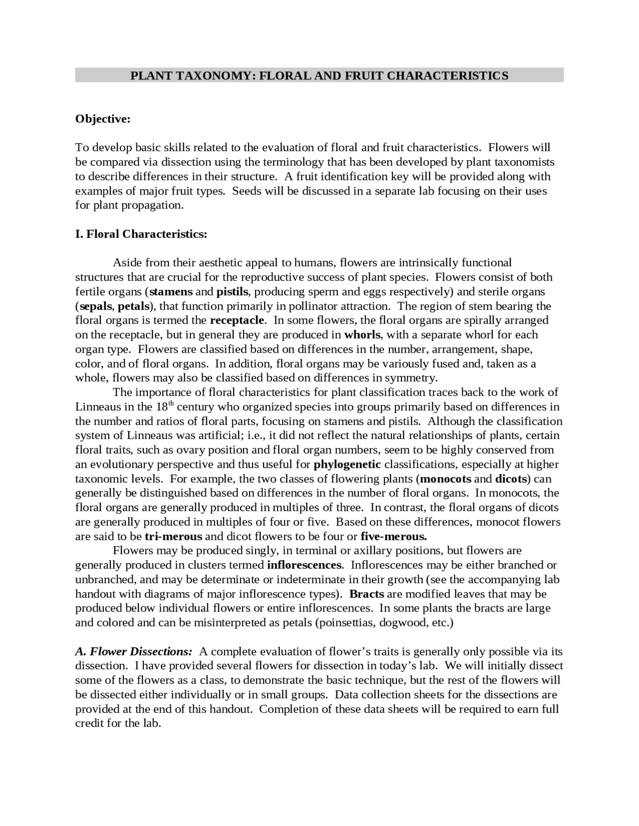 Fundamentals Horticulture - Plant Taxonomy: Floral and Fruit Characteristics | HORT 101 - Docsity