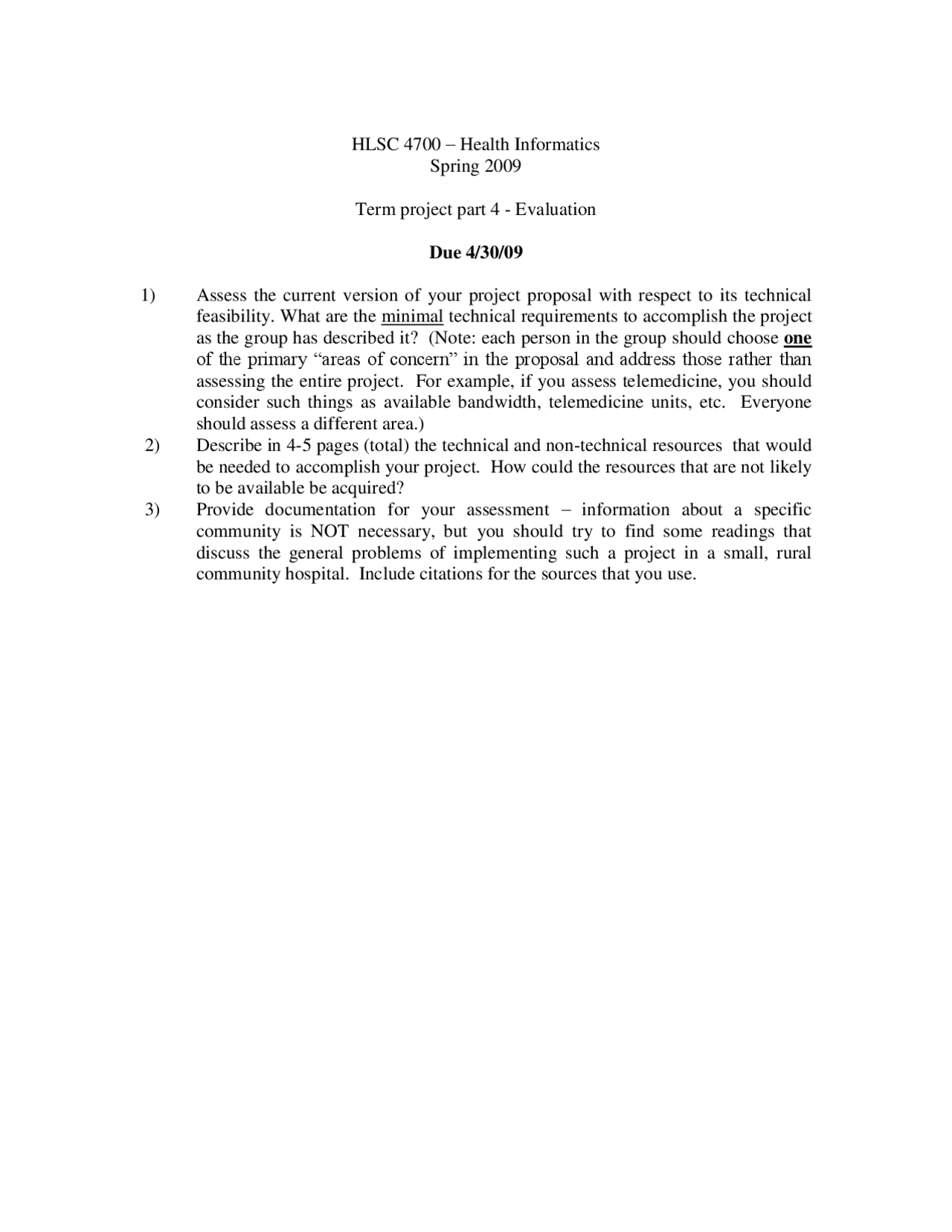 Evaluation in Health Informatics - Project 4 | HLSC 4700 - Docsity