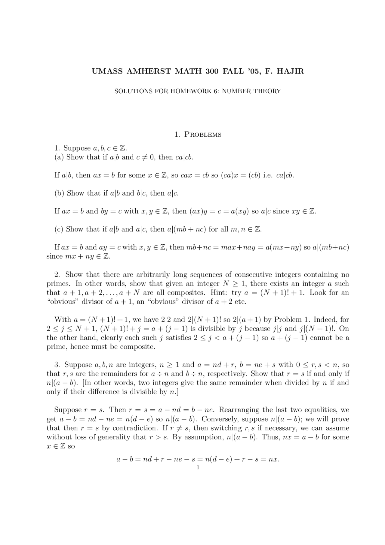 Solutions For Homework 6 Number Theory Math 300 Docsity