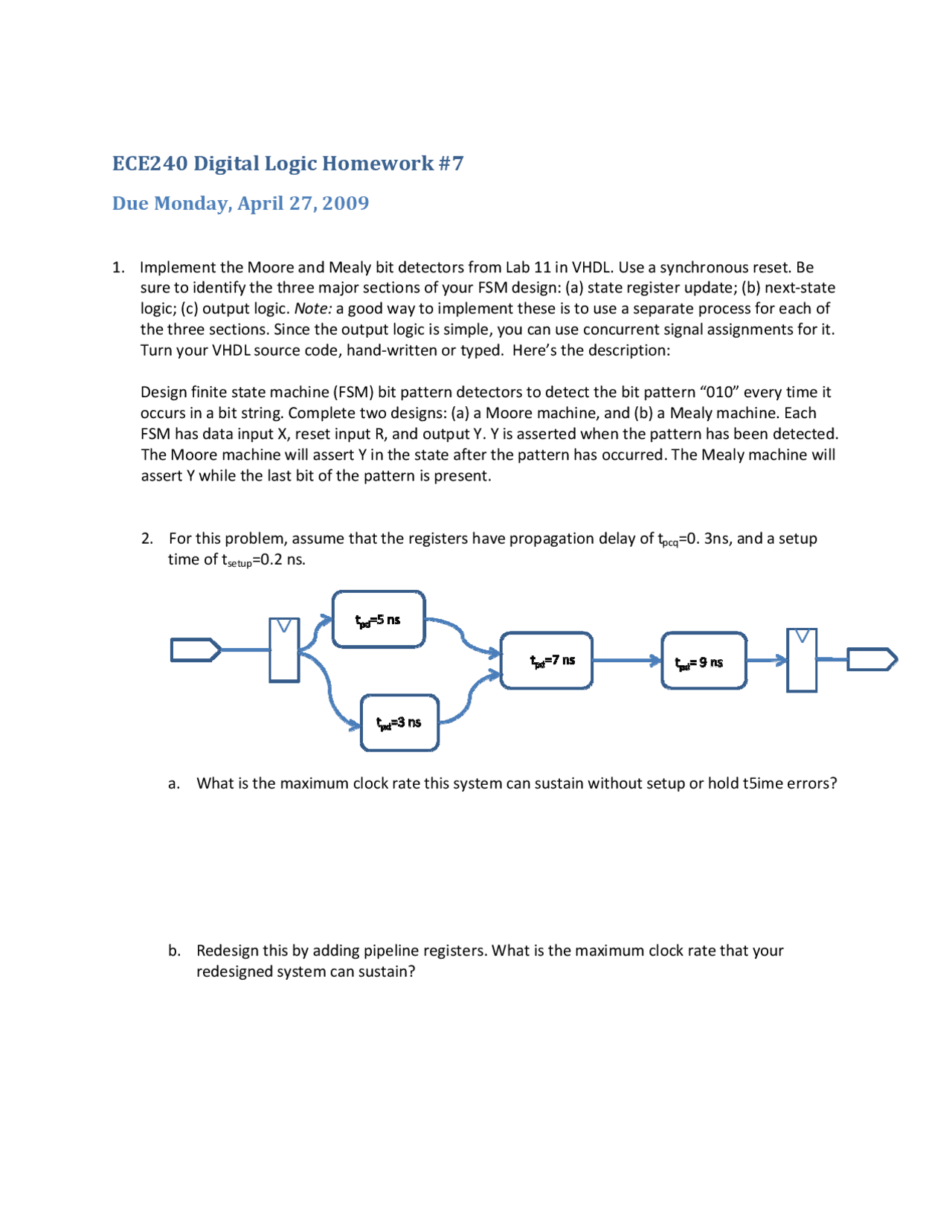Sample Questions For Assignment 7 Digital Logic Ece 240 Docsity