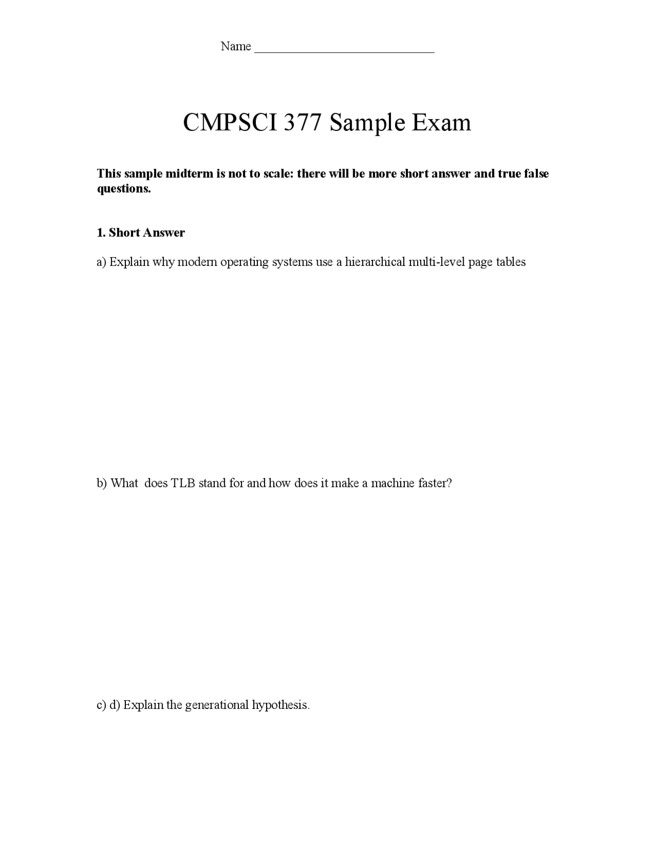 Problems On Memory Management Sample Examination Cmpsci 377 Docsity