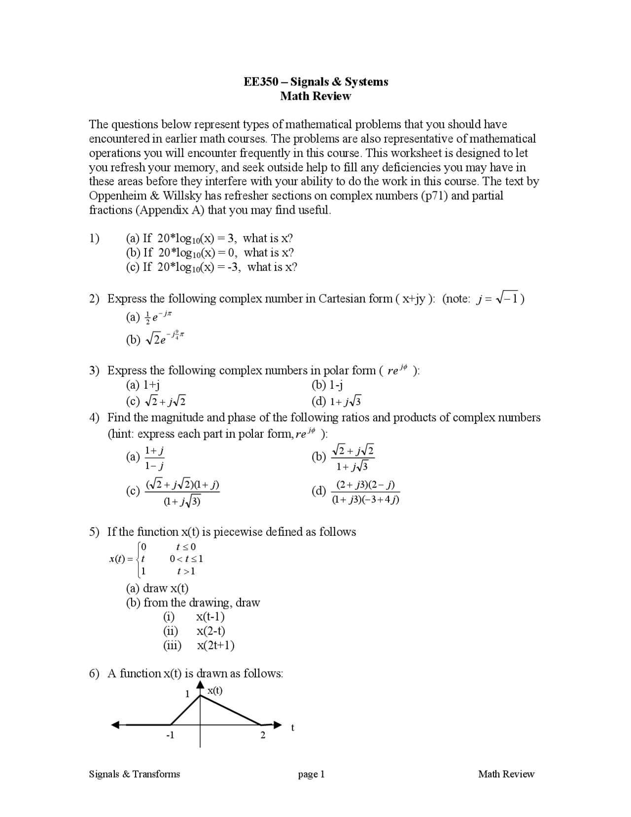 25 Questions On Signals And Transforms Review Sheet Ece 350 Docsity