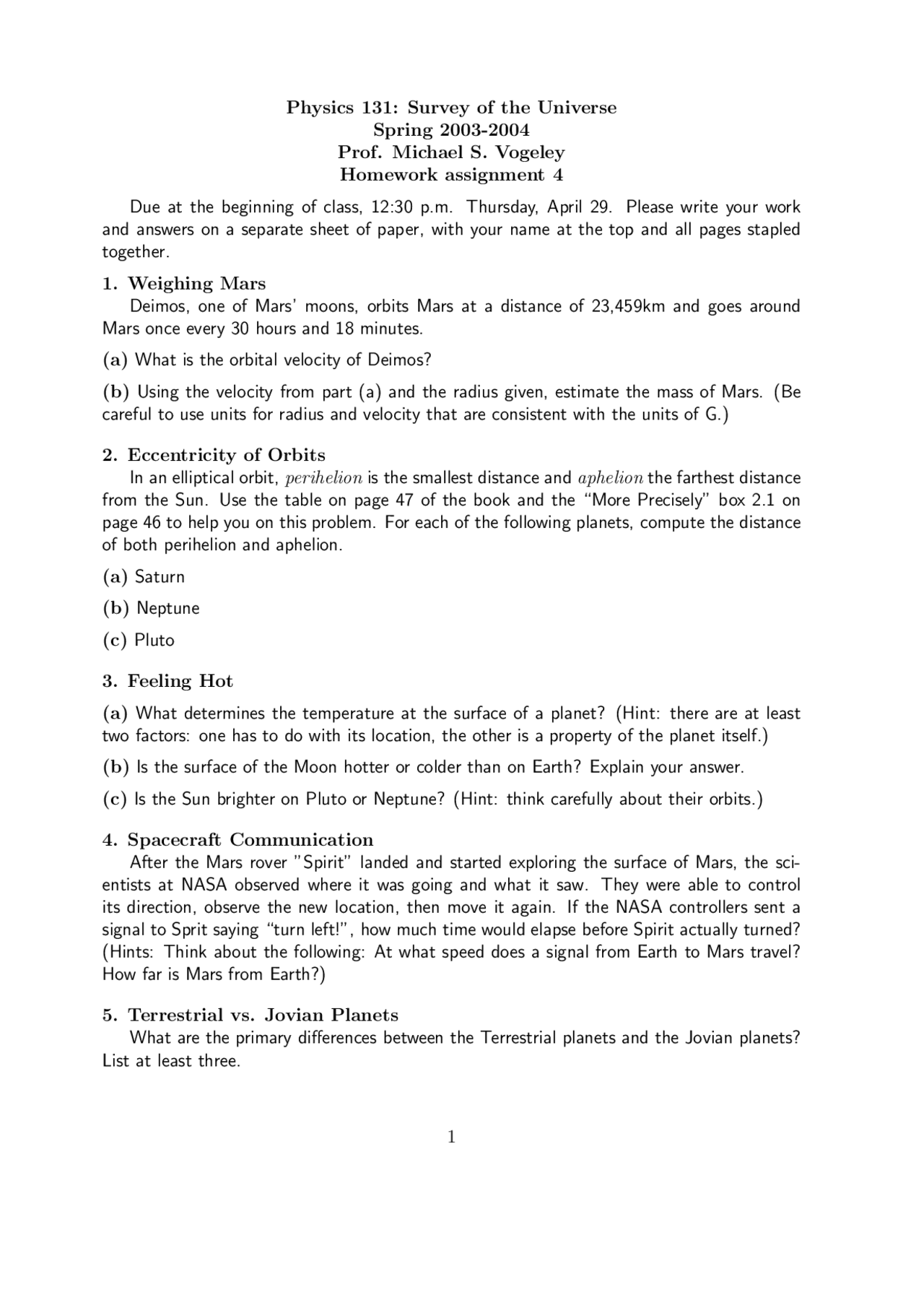 6 Problems On Survey Of The Universe Homework 4 Phys 131 Docsity