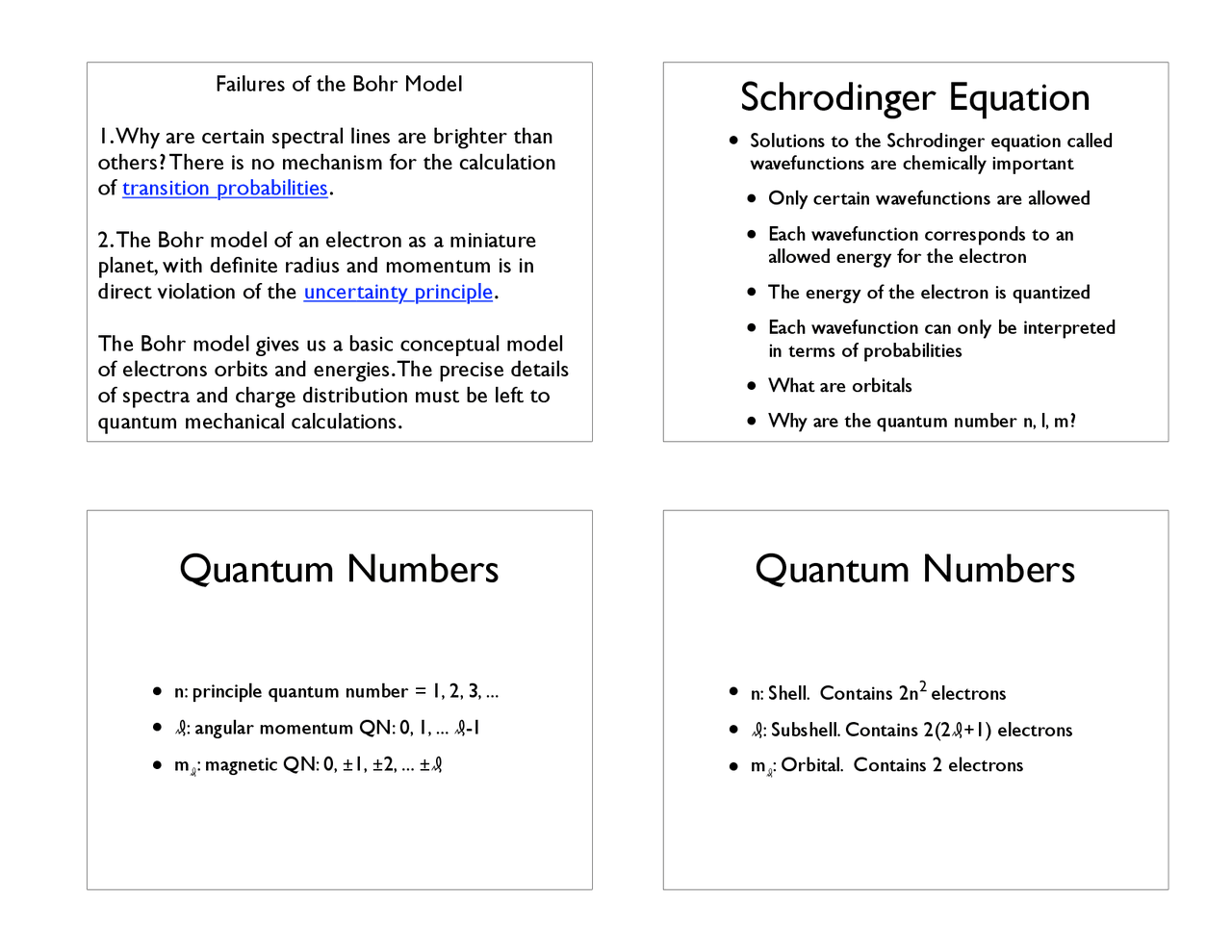 Quantum Numbers - Lecture Slides - General Chemistry I | CHEM 121 - Docsity