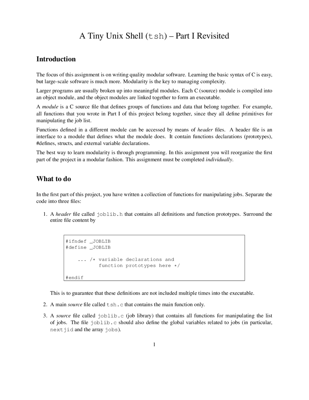 Modularizing a Tiny Unix Shell: Creating Header Files and Makefile - Prof. Mirela Damian-I ...