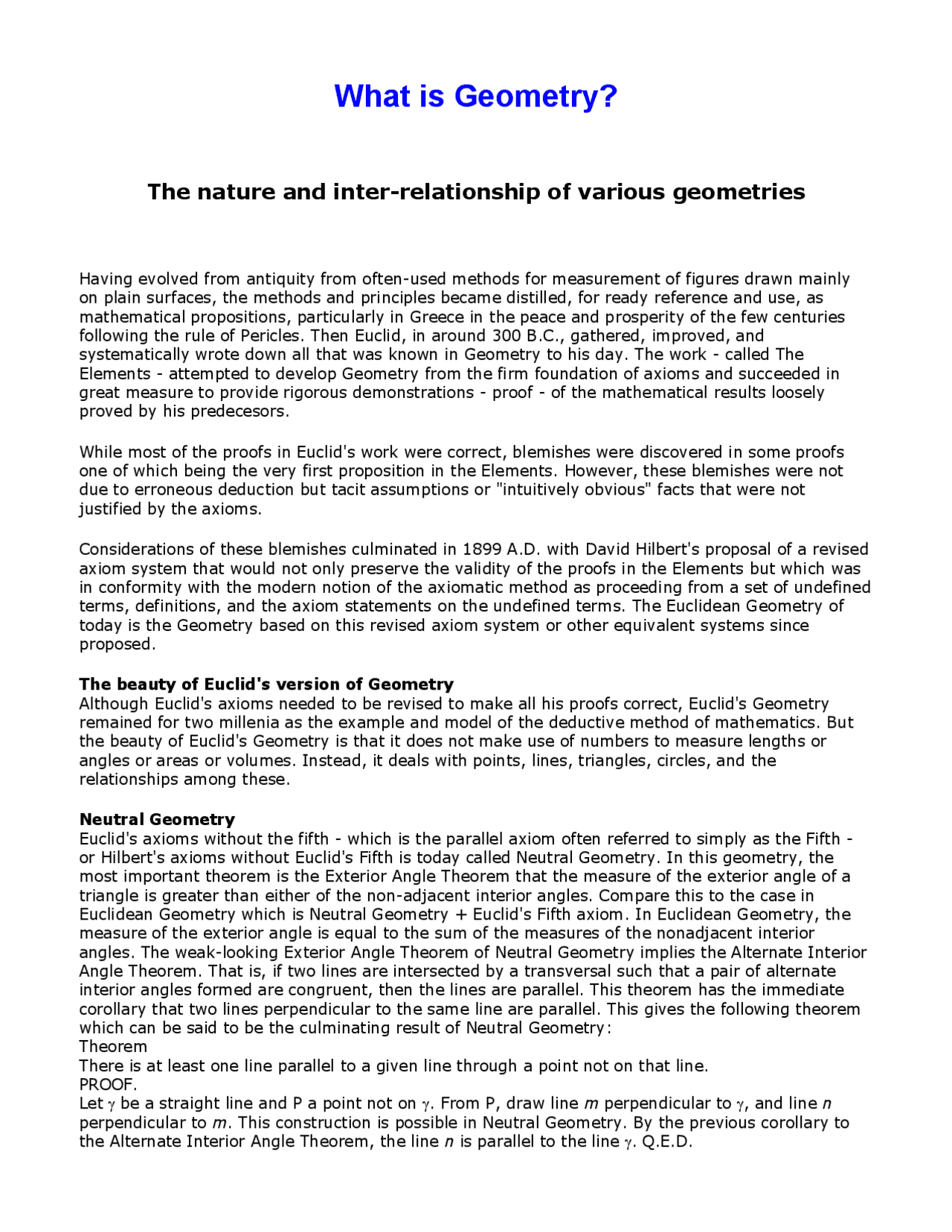 What Is Geometry Lecture Notes Math 124 Docsity