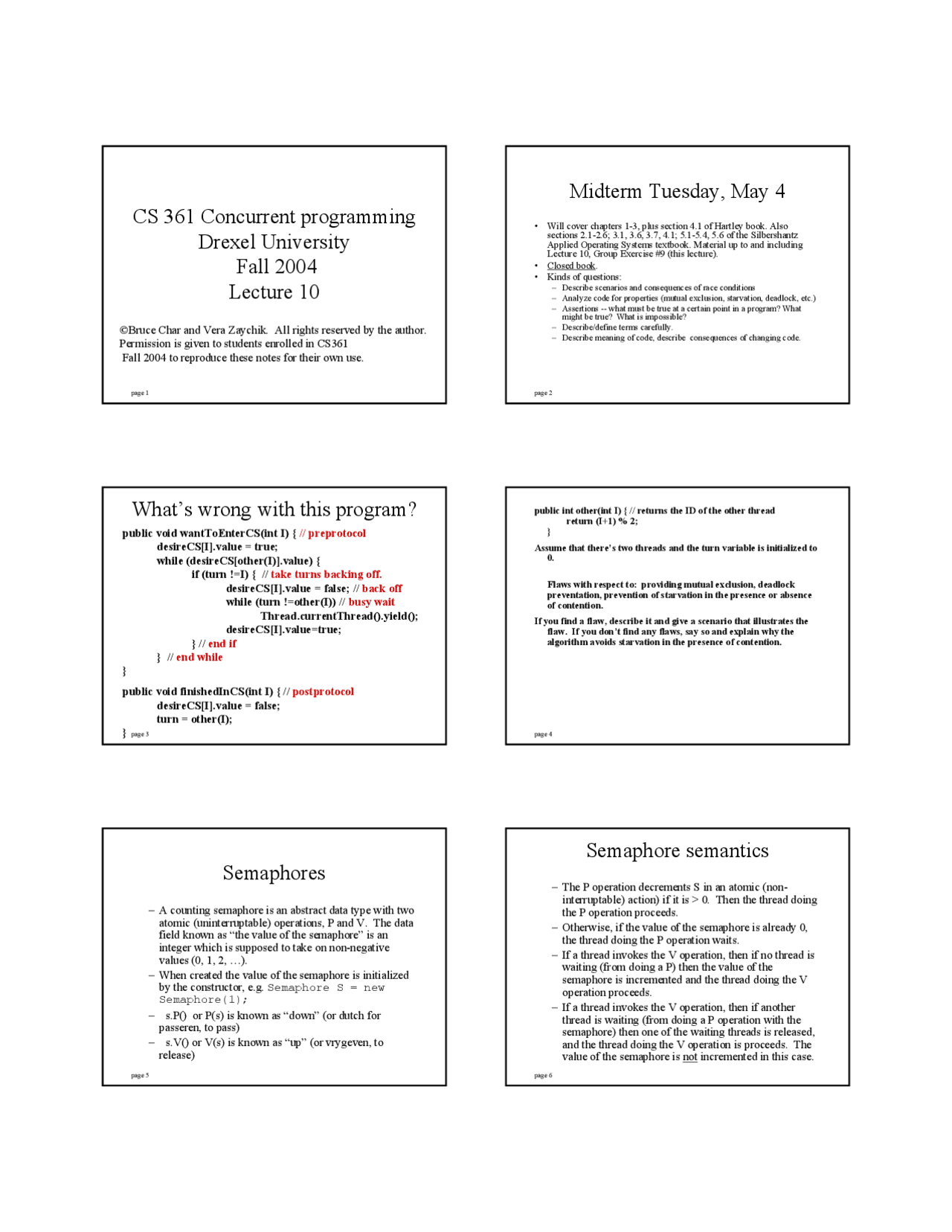 How To Do Mutual Exclusion With Binary Semaphores Lecture Slides Cs 361 Docsity