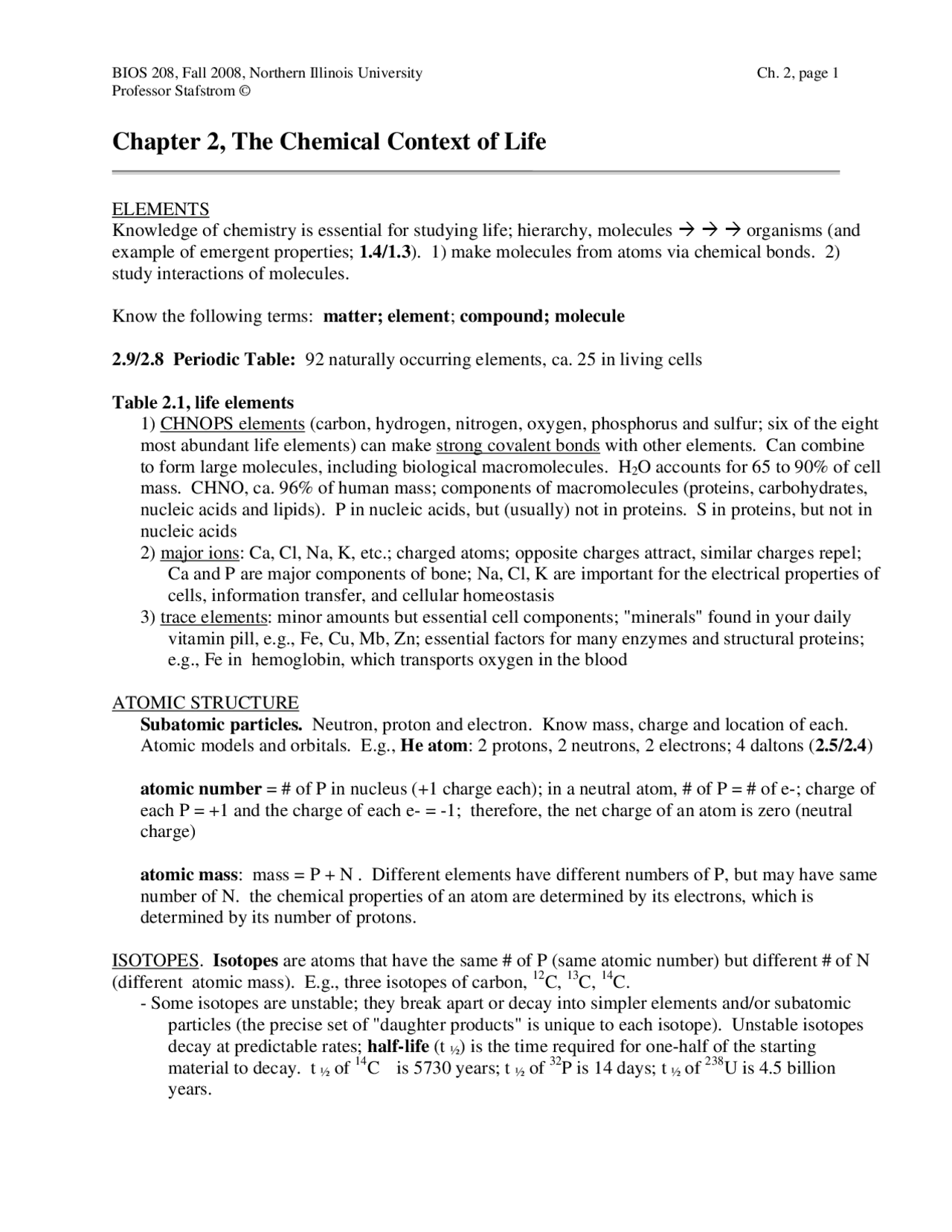 Lecture Notes on Chemical Context of Life - Fundamentals of Biology I ...