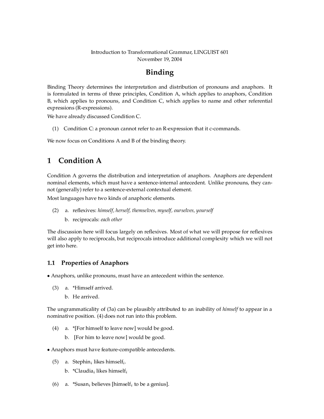 Binding Theory On The Introduction To Transformational Grammar
