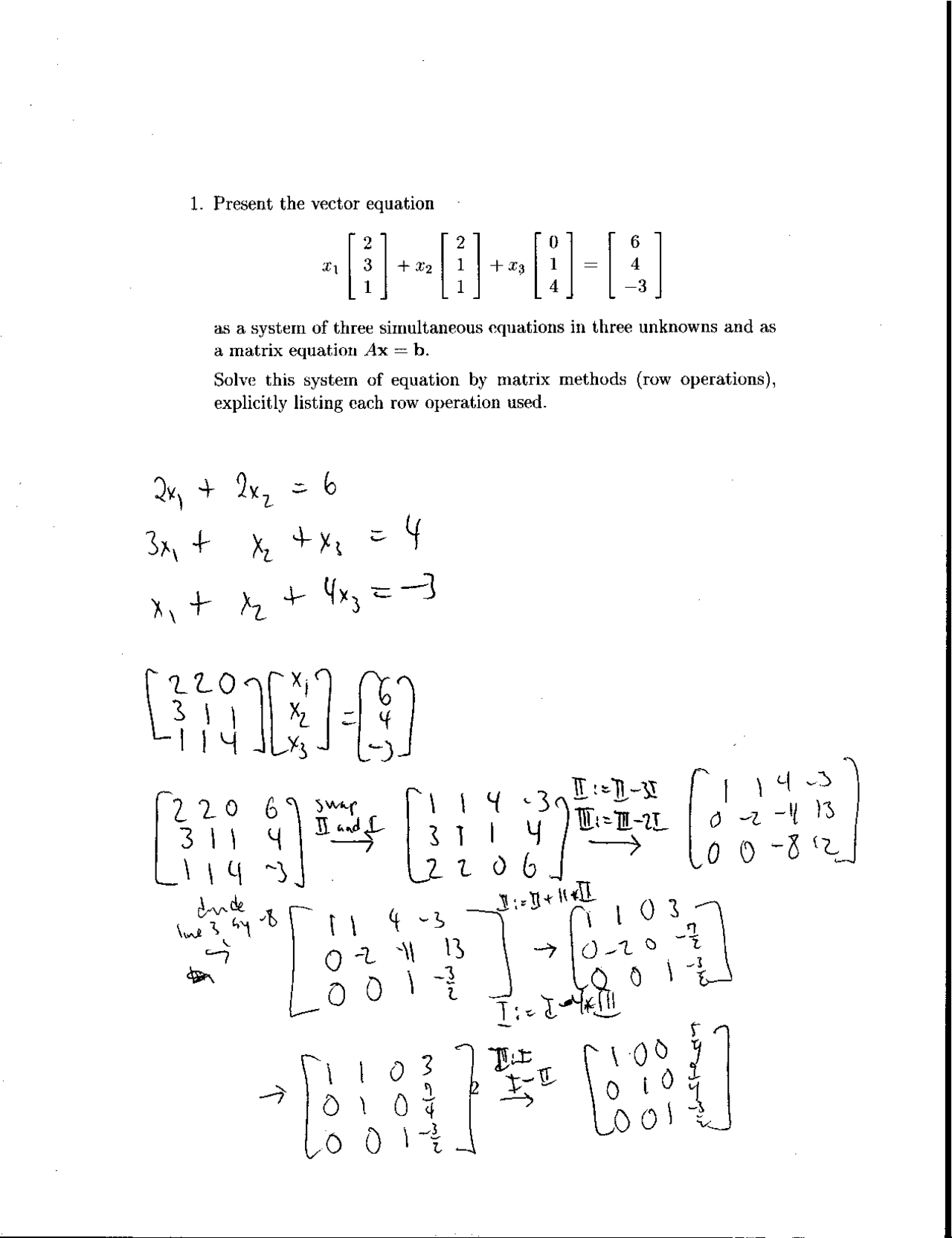 Exam With Solution Introduction To Linear Algebra Math 301 Docsity