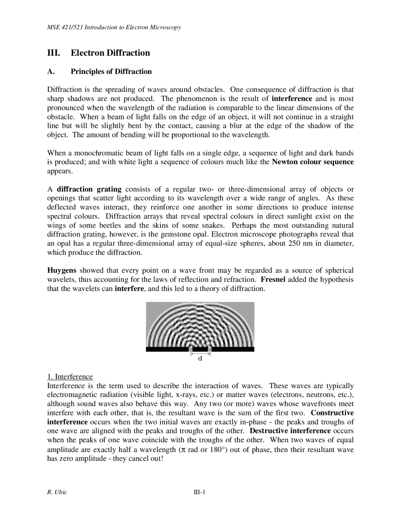 Lecture Notes On Electron Diffraction Mse 421 Docsity