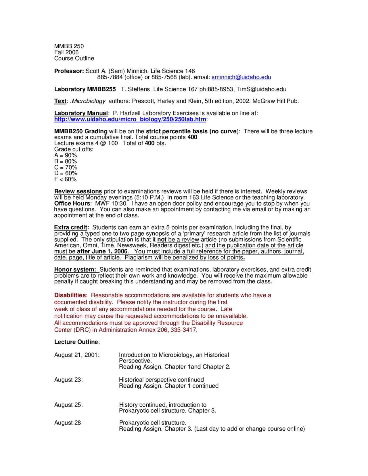 Course Outline For General Microbiology Mmbb 250 Docsity