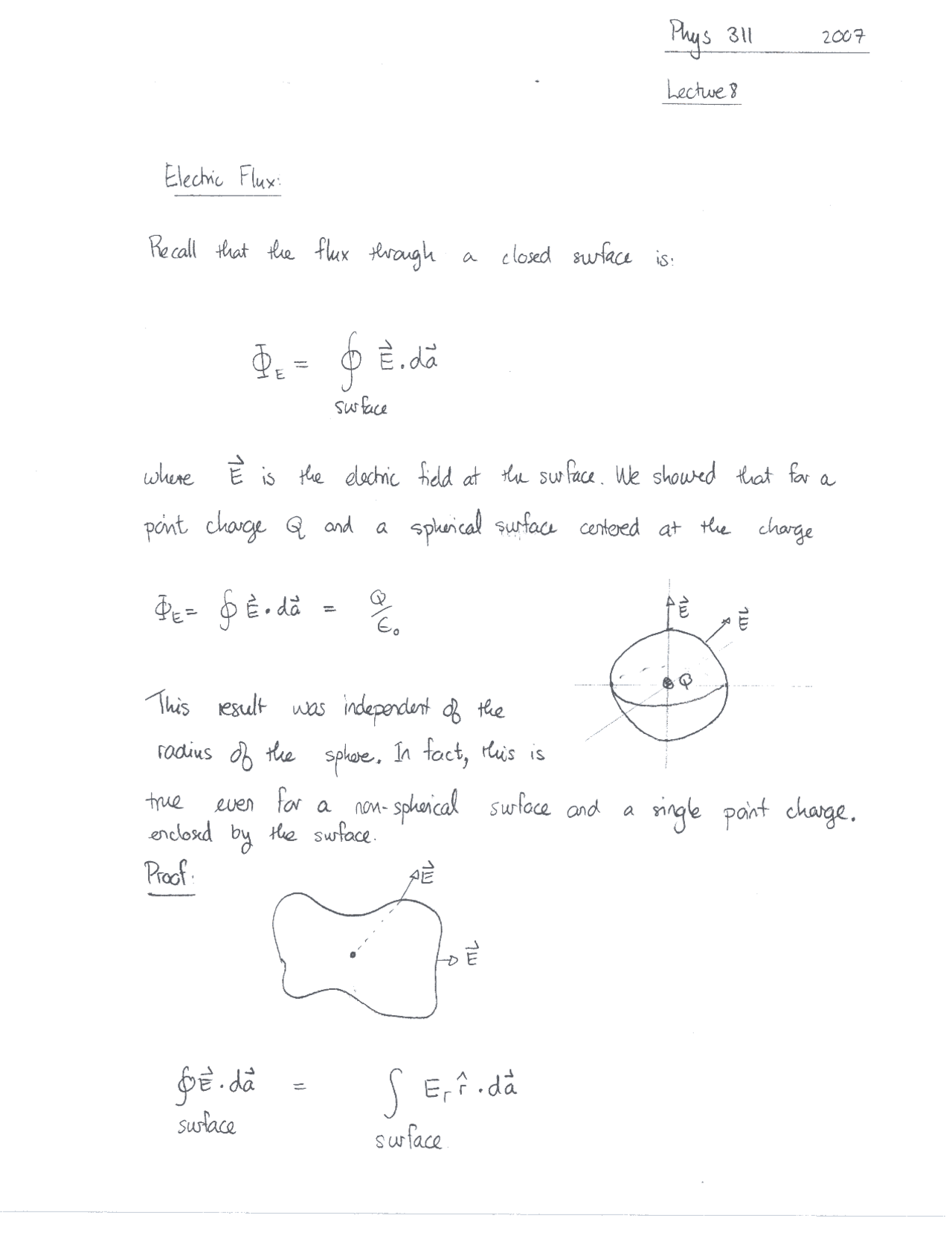 Electric Flux Electromagnetic Theory Handout Notes Phys 311 Docsity