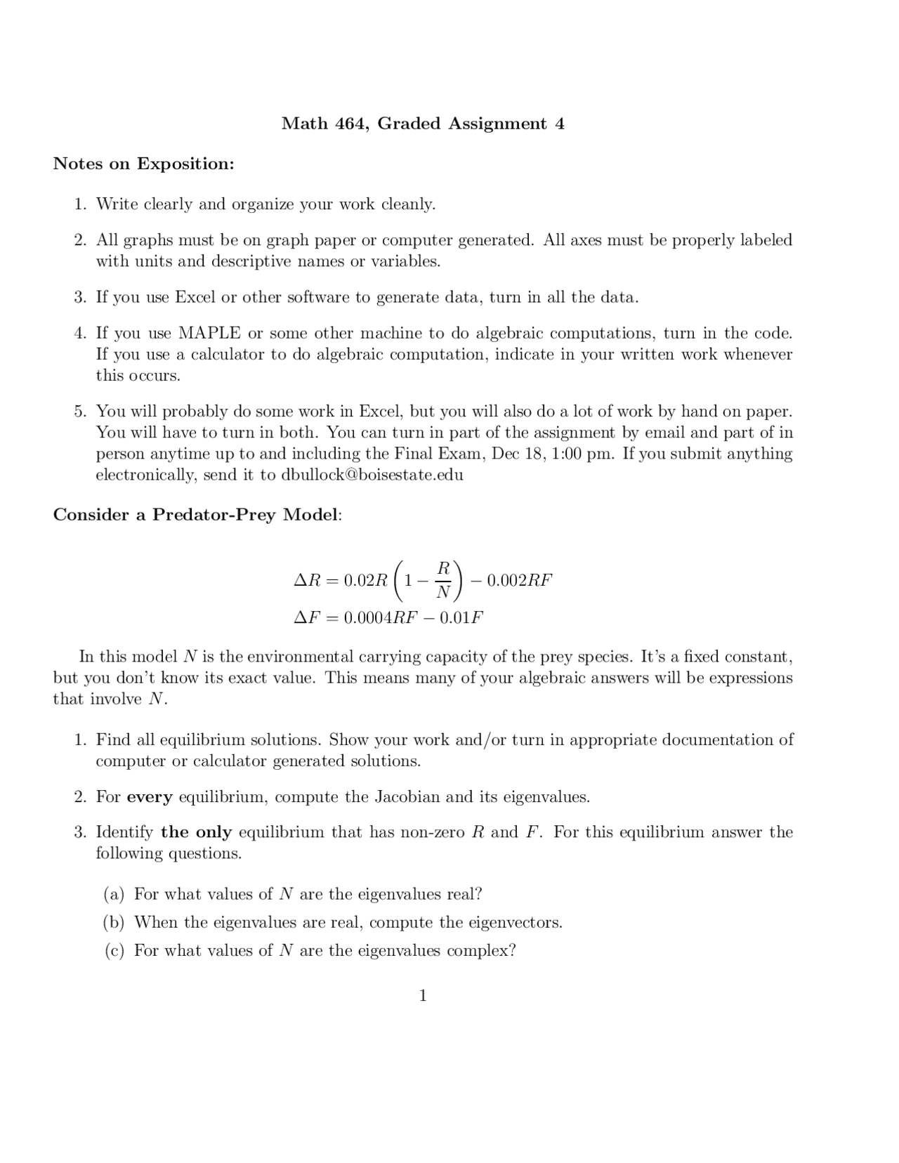 Grade Assignment 4 Practice Problems On Mathematical Modeling Math 464 Docsity
