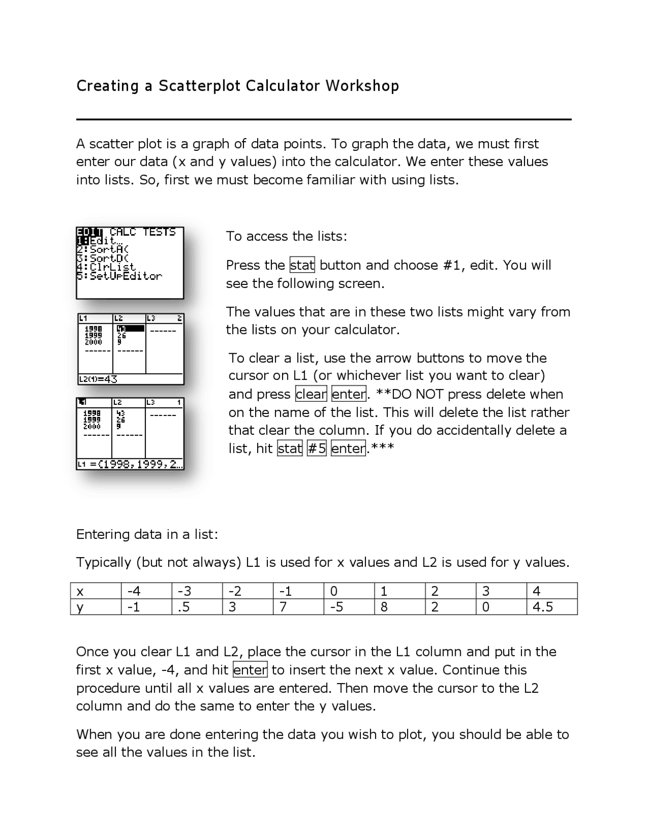 Creating a Scatterplot Calculator Workshop - Assignment | MATH 1120 ...
