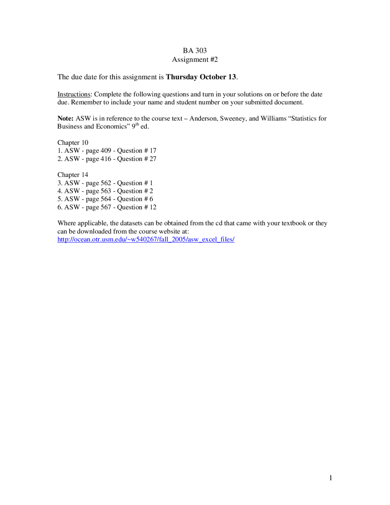 Questions On Regression Analysis Old Assignment 2 Ba 303 Docsity