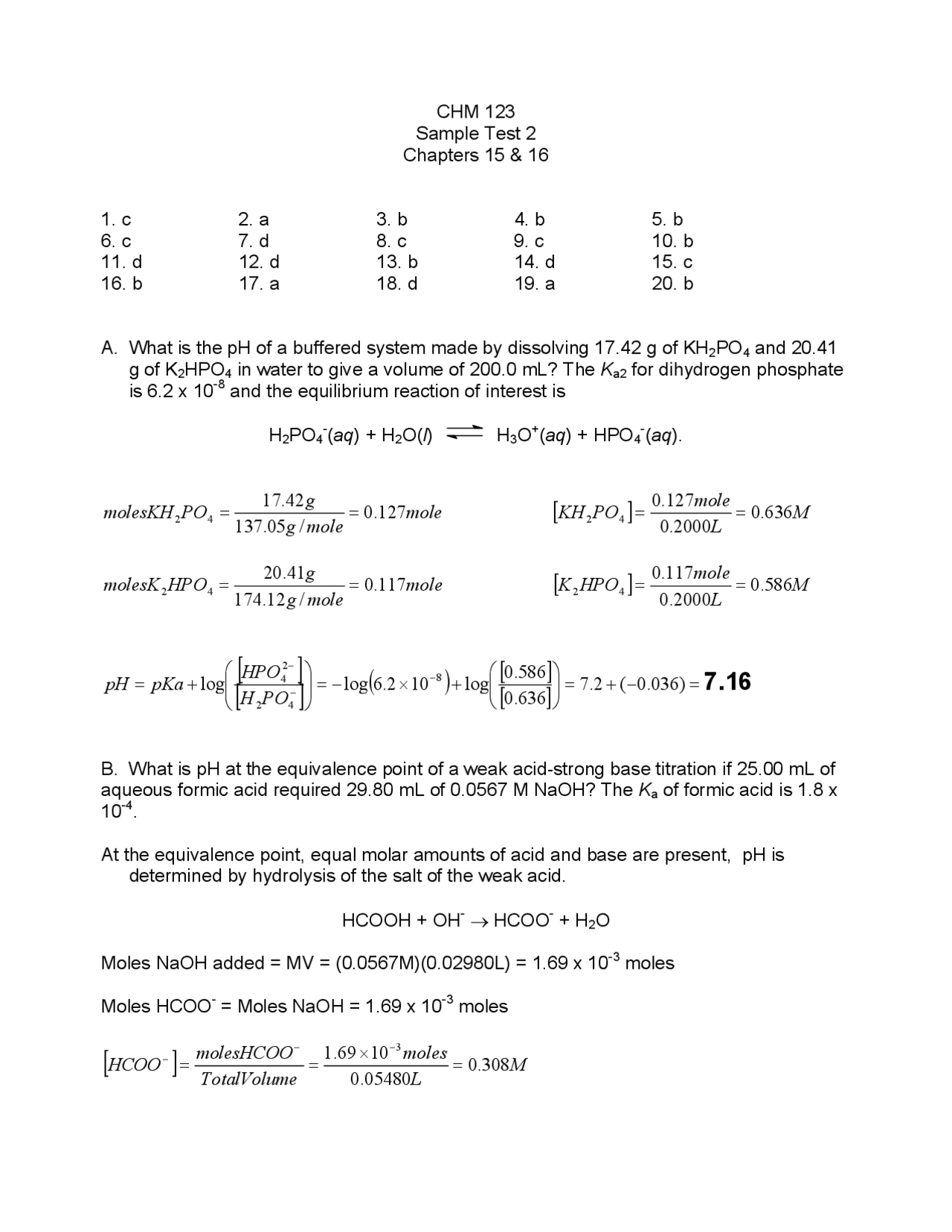 Questions Of General Chemistry 3 Sample Test 2 Chm 123 Docsity