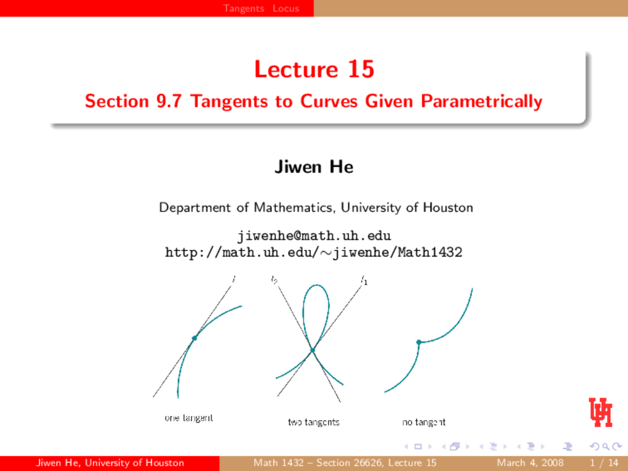 Tangents to Curves Given Parametrically - Calculus II | MATH 1432 - Docsity