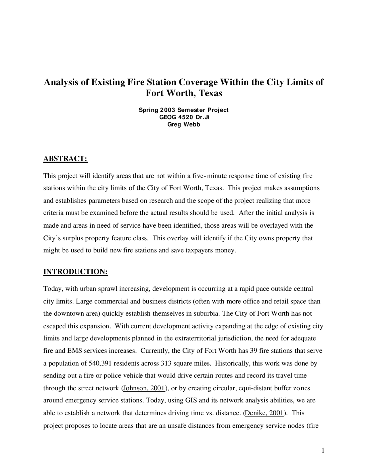 Intermediate Geographic Information Systems - Project | GEOG 4520 - Docsity