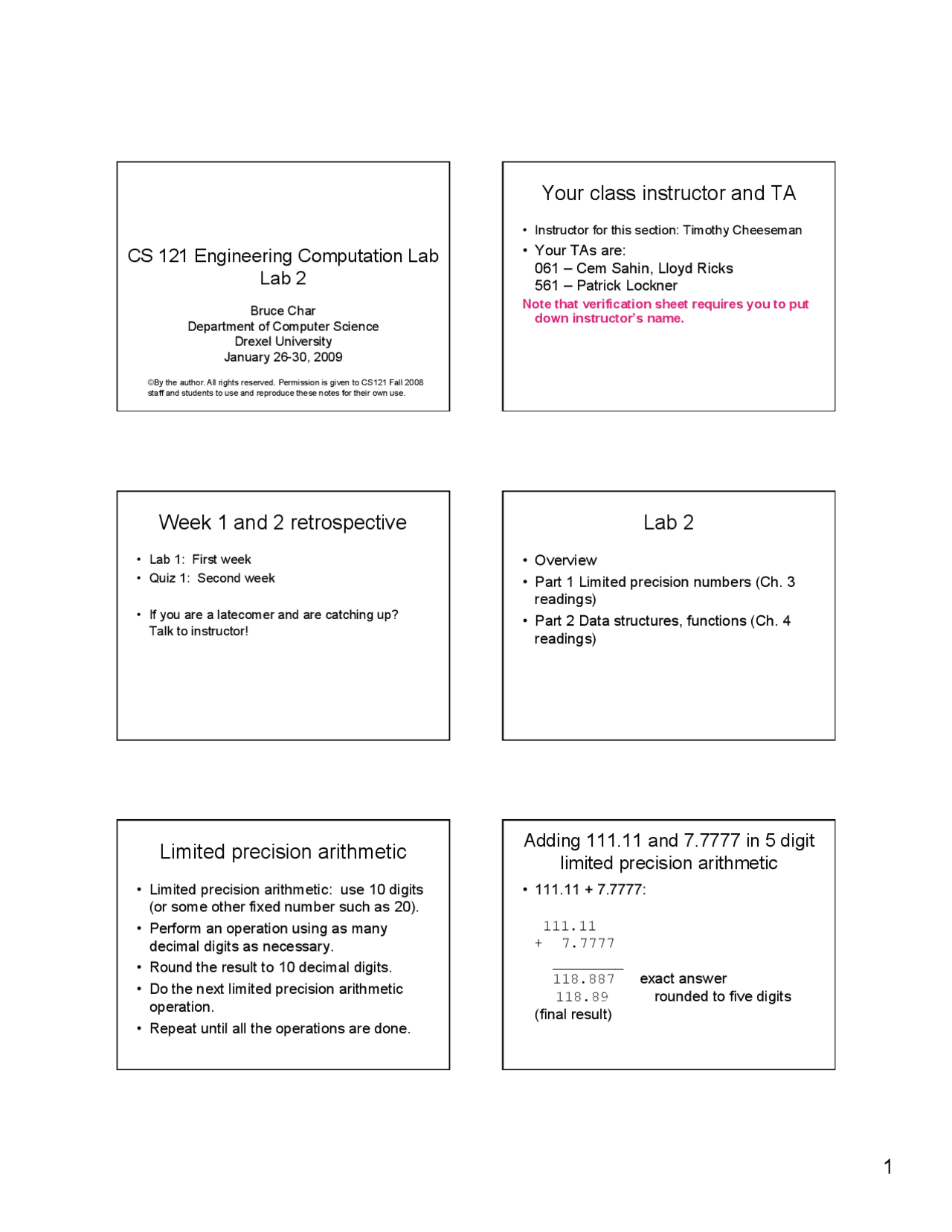 Lecture Slides On Limited Precision Arithmetic Cs 121 Docsity