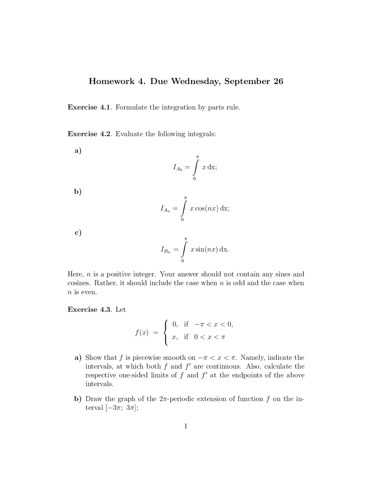 10 Exercises On Integration And Fourier Coefficients Assignment 4