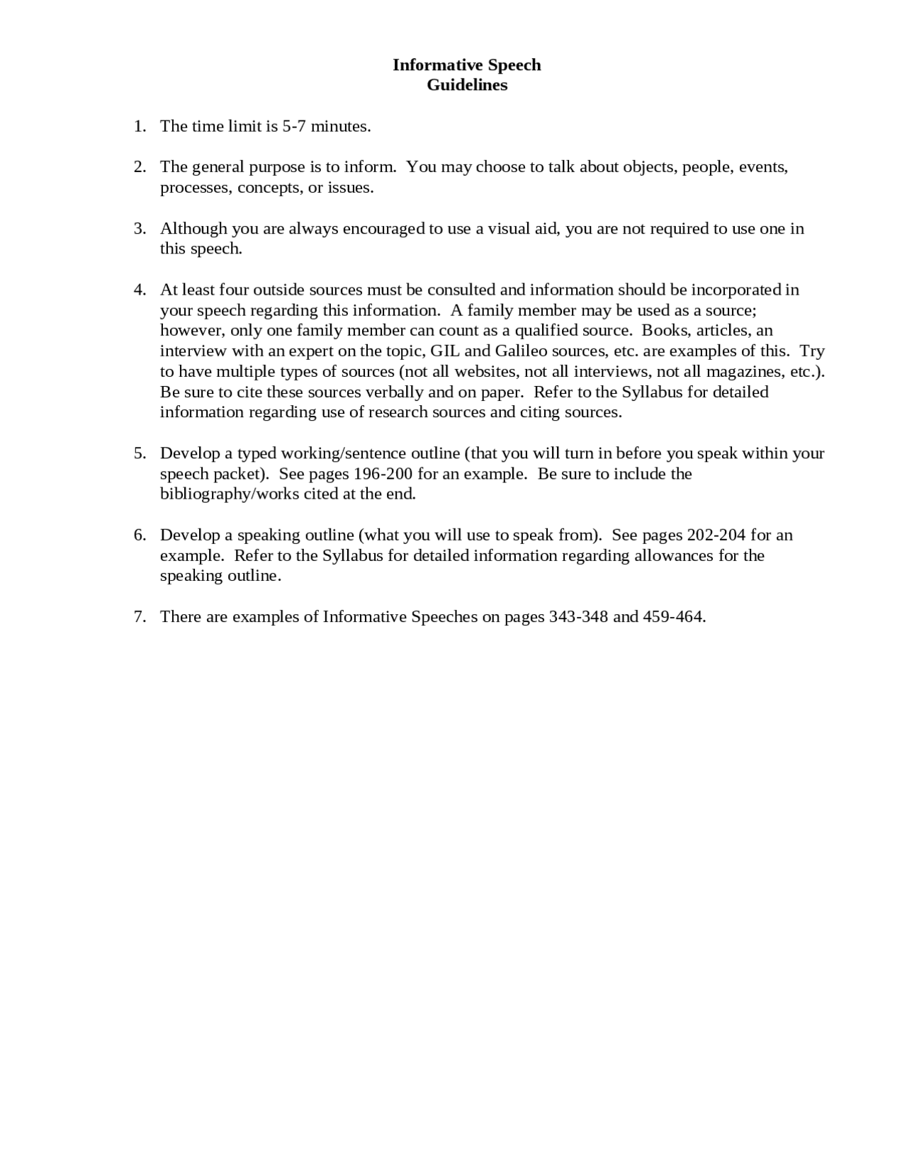 Informative Speech Guidelines and Evaluation Form | COMM 1100 - Docsity