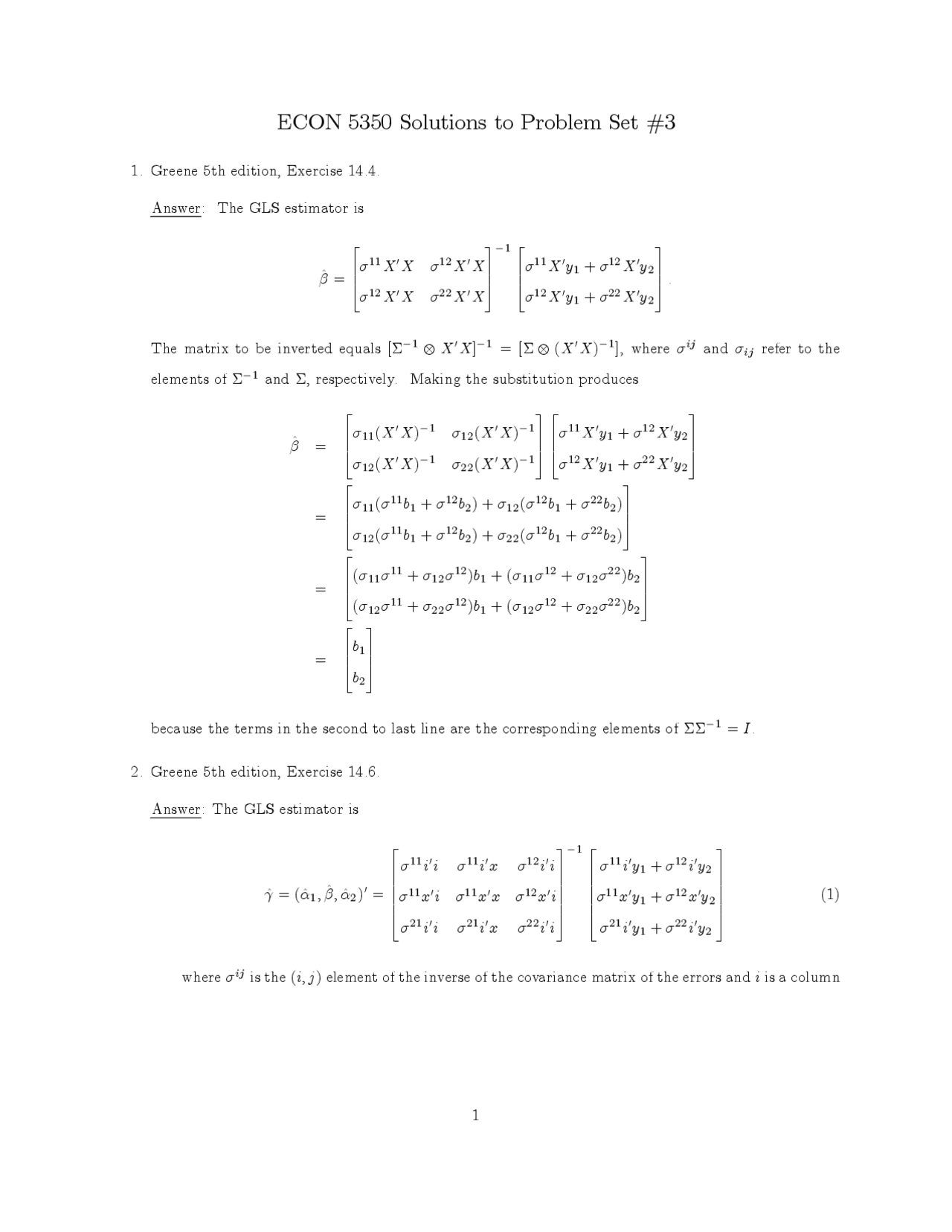 Solutions To Problem Set 3 Advanced Econometric Theory Ii Econ 5360 Docsity