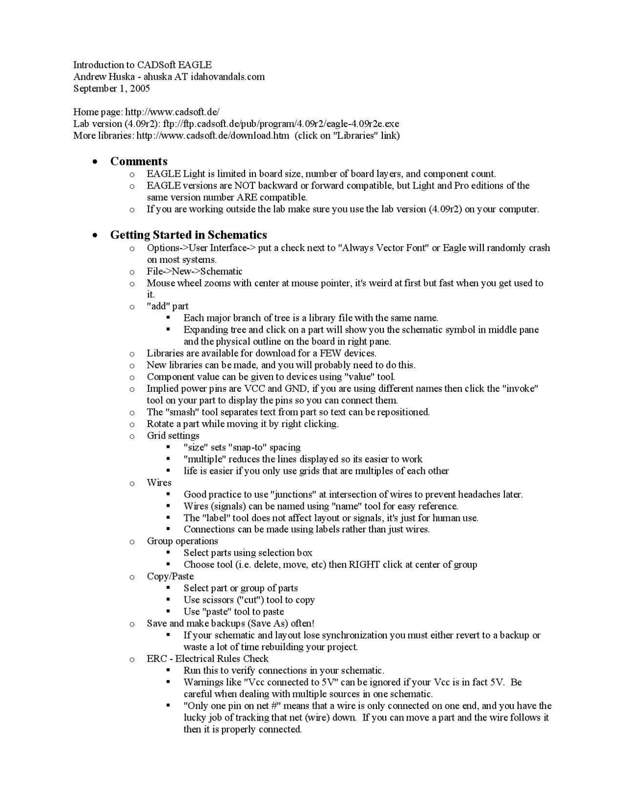 Introduction To Cad Soft Eagle Senior Design I Ece 480 Docsity