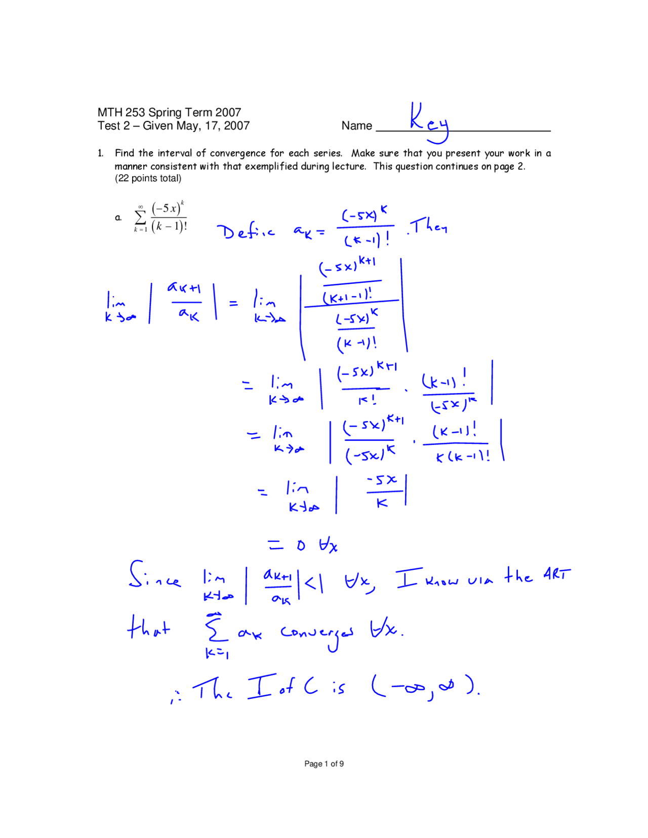 Exam 2 With Answer Key Calculus Iii Mth 253 Docsity