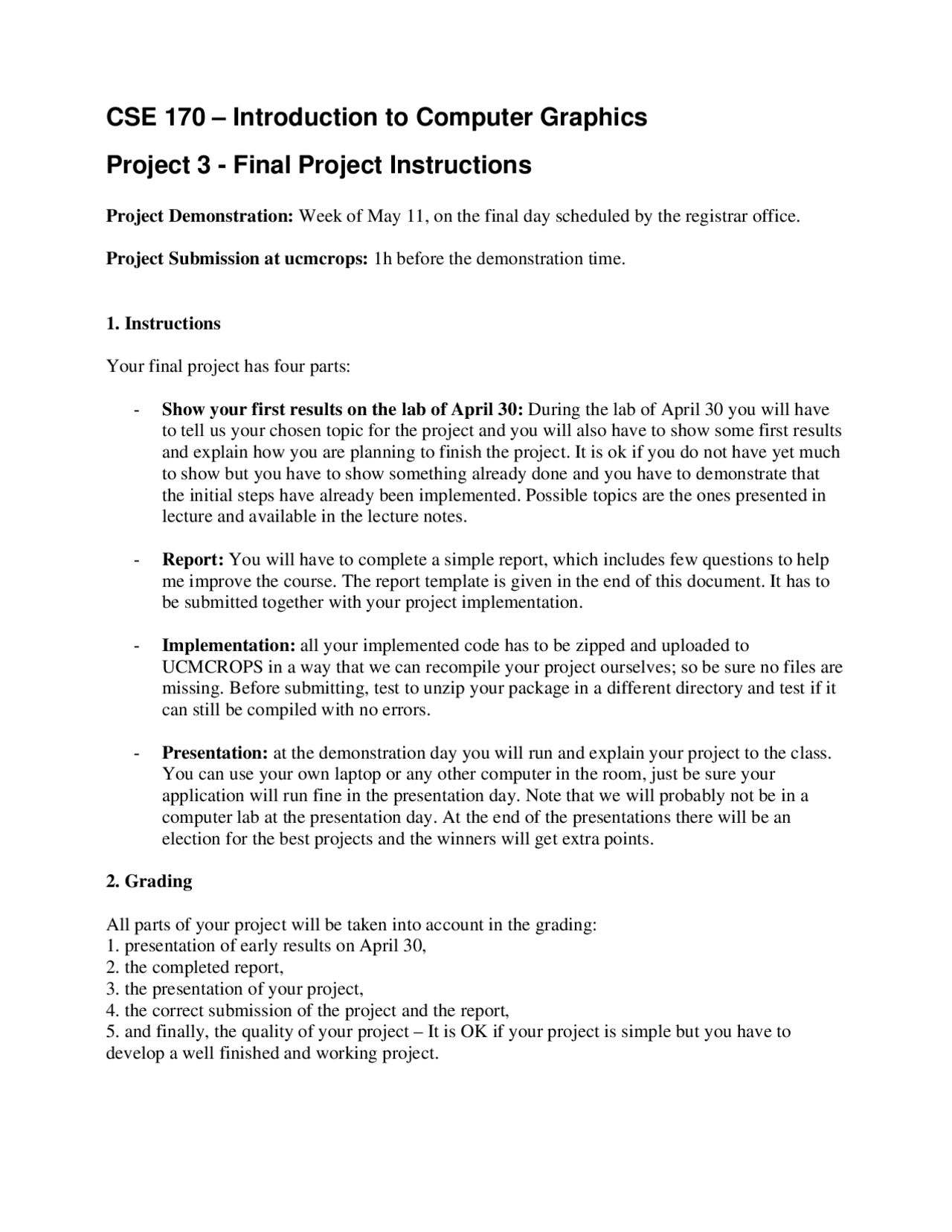 Final Project Instructions - Computer Graphics | CSE 170 - Docsity
