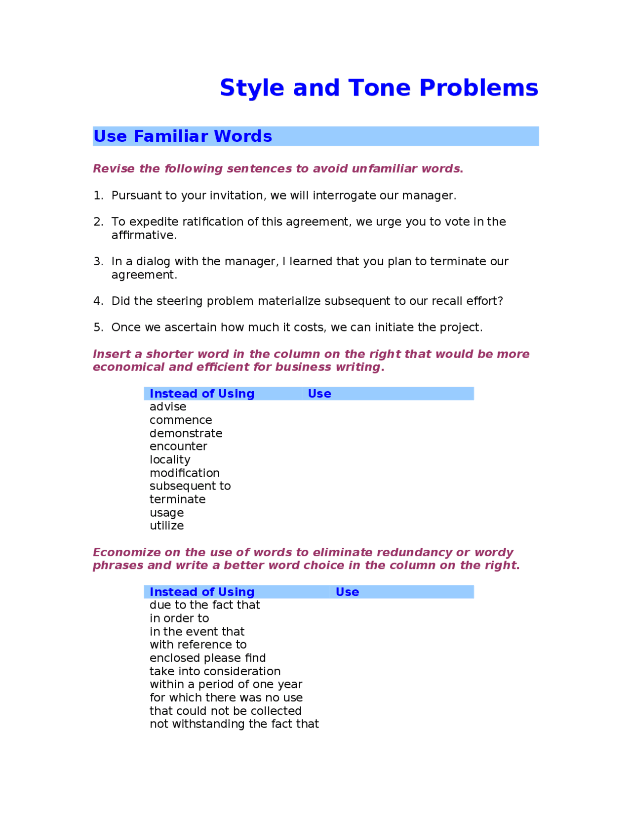 Style and Tone Problems - Managerial Communications | MGT 3830 | Study ...