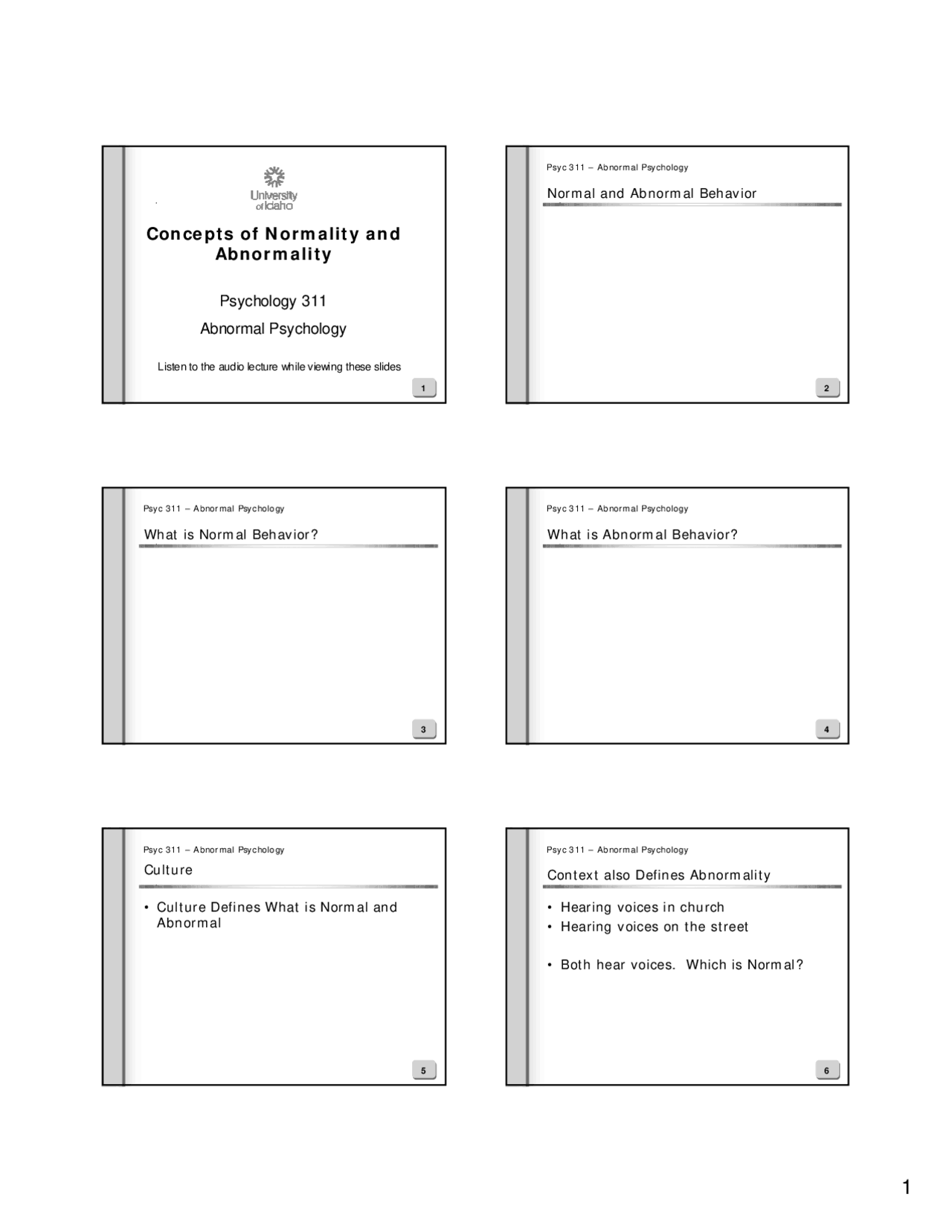 Class Notes For Concepts Of Normality And Abnormality Slides Psyc