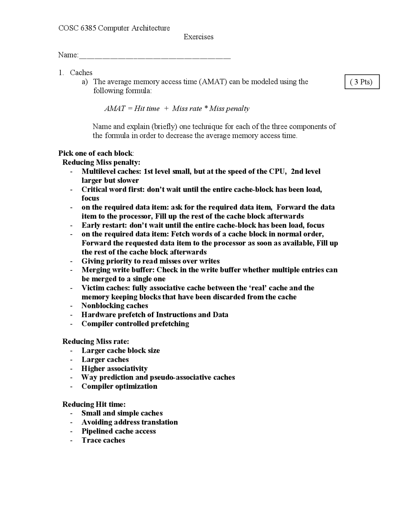 Exercise Study Guide for Computer Architecture | COSC 6385 - Docsity