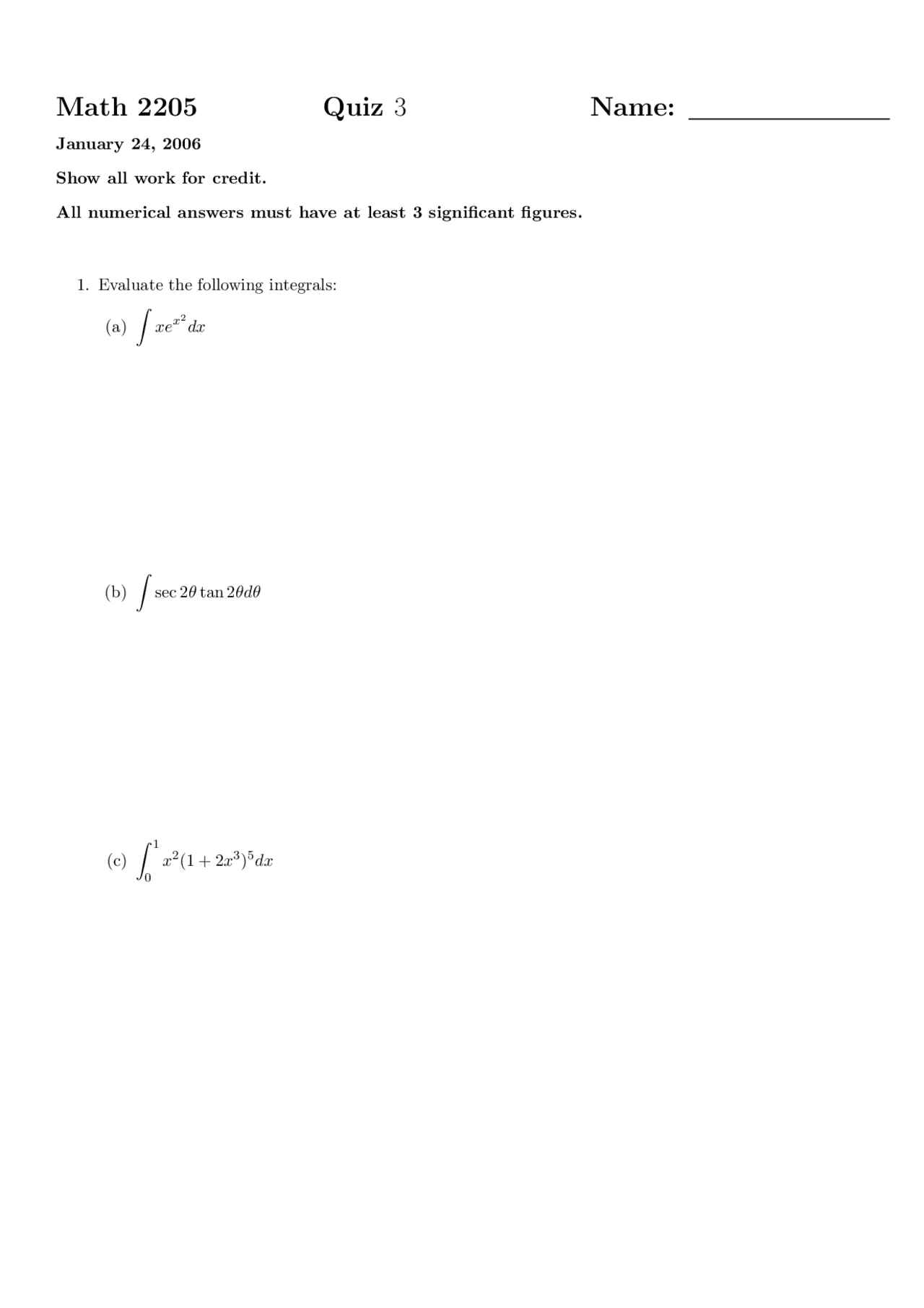 Quiz 3 Calculus Ii Find Integrals Math 2205 Quizzes Calculus