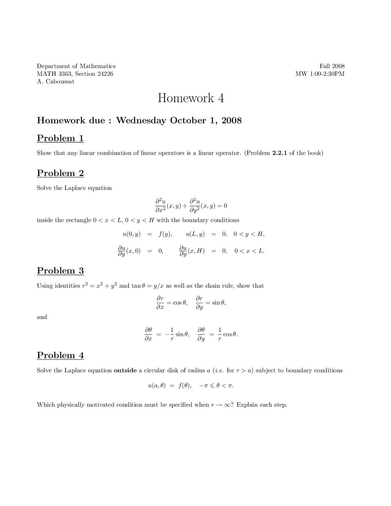 4 Problems on Linear Combination of Operators - Homework 4 | MATH 3363 - Docsity