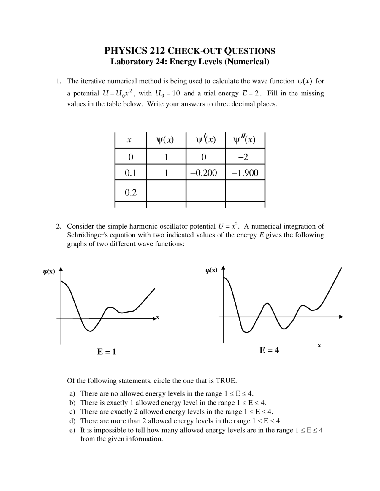 Energy Levels 3 Numerical Problems Phys 212 Docsity