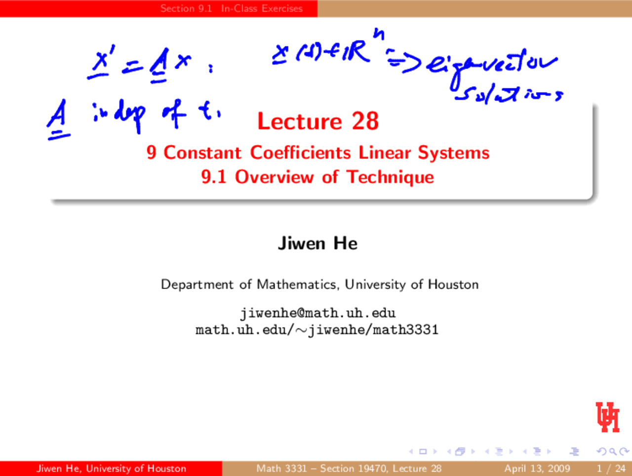 Constant Coefficients Linear System the Overview of Techniques | MATH ...