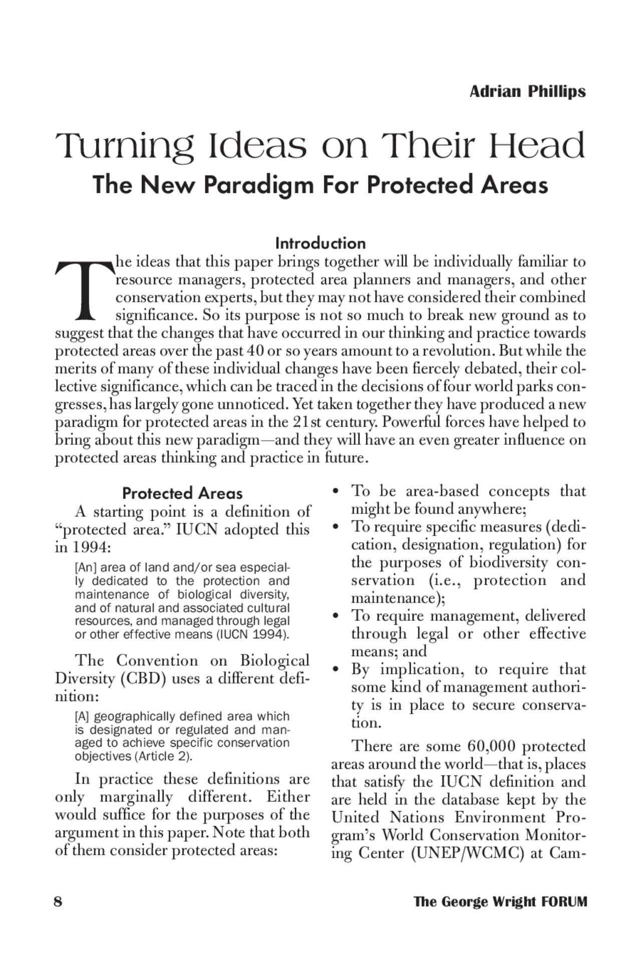 Turning Ideas on Their Head – The New Paradigm for Protected Areas | CSS 501 | Papers Humanities ...