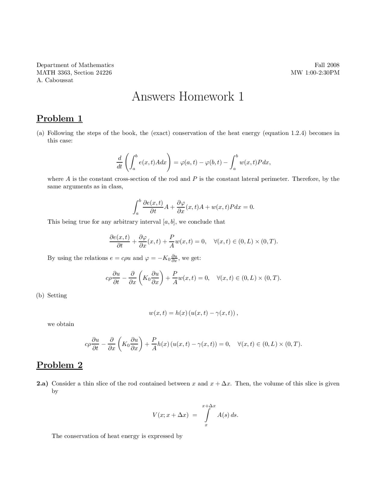 4 Solved Problems on Linear Functions and Equation - Assignment 1 | MATH 3363 - Docsity