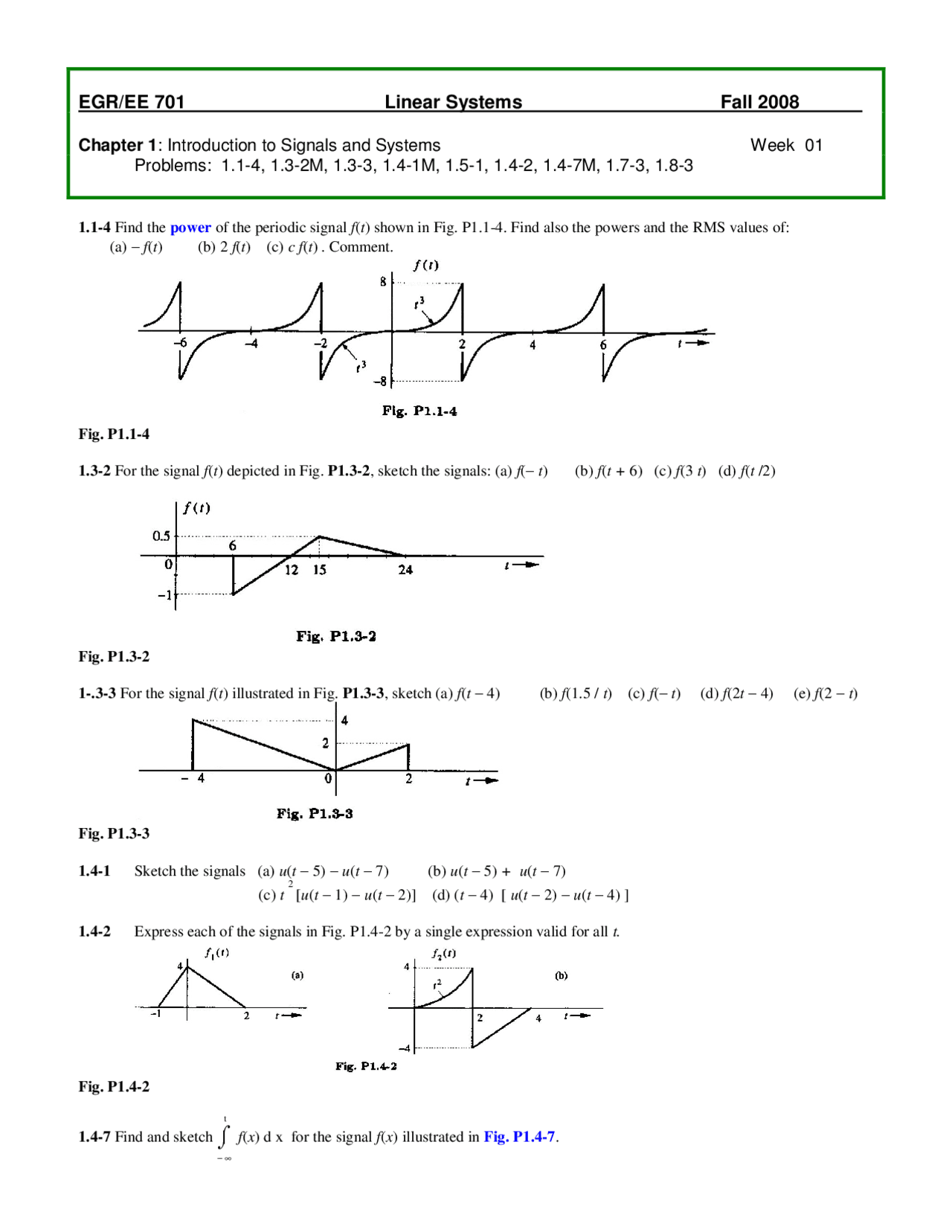Introduction To Signals And Systems Problems Ee 701 Docsity