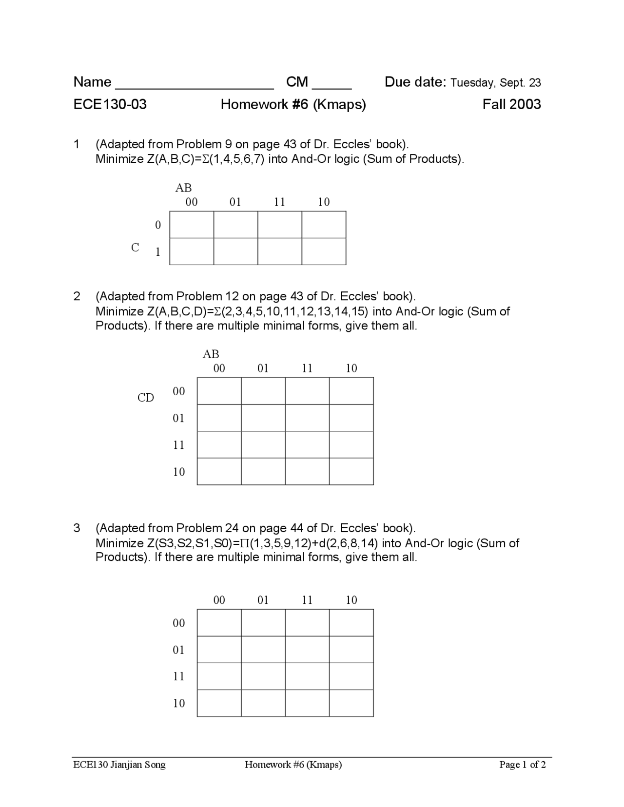 5 Practice Problems on Introduction to Logic Design - Homework 6 | ECE ...