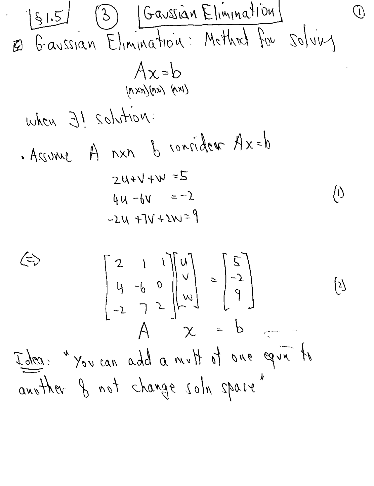Gaussian Elimination Lecture Notes Mat 167 Docsity