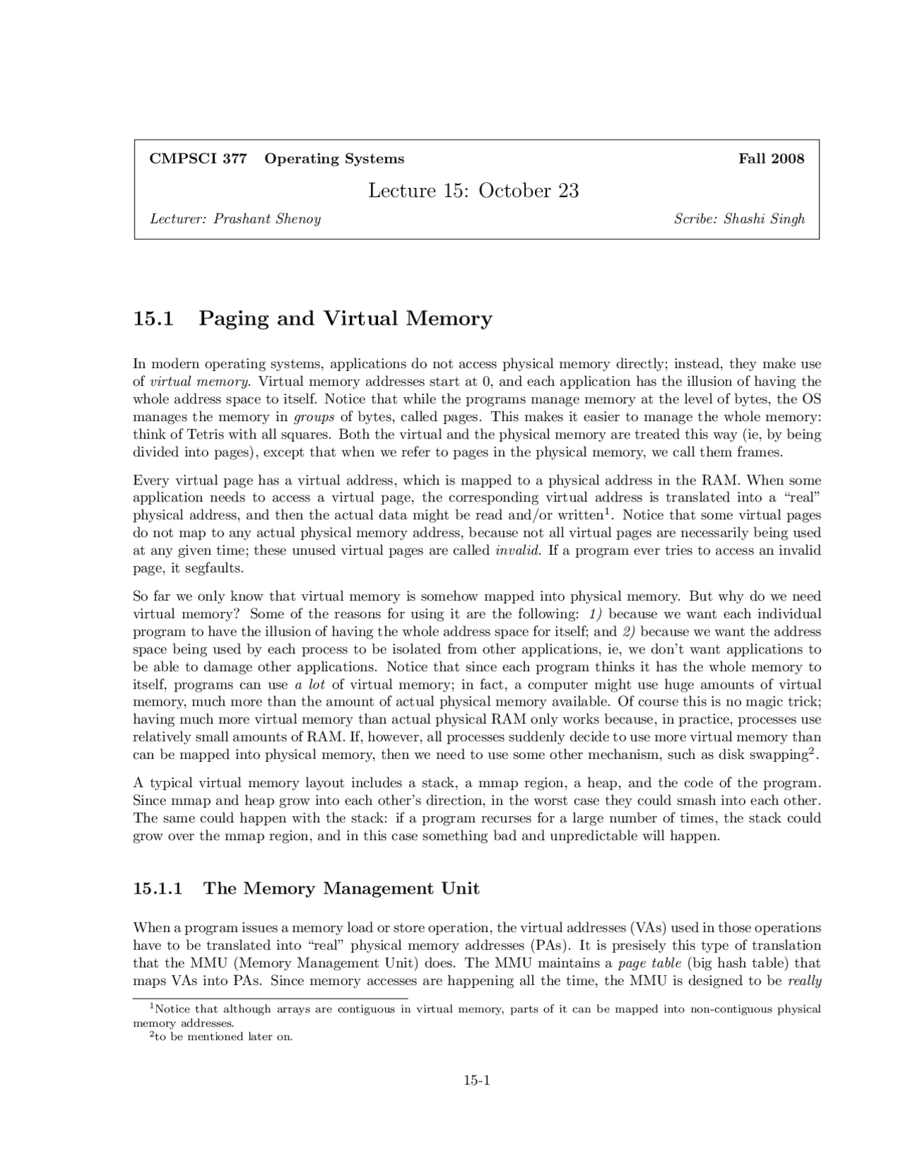 Operating Systems Lecture 15 Paging And Virtual Memory Prof Mark