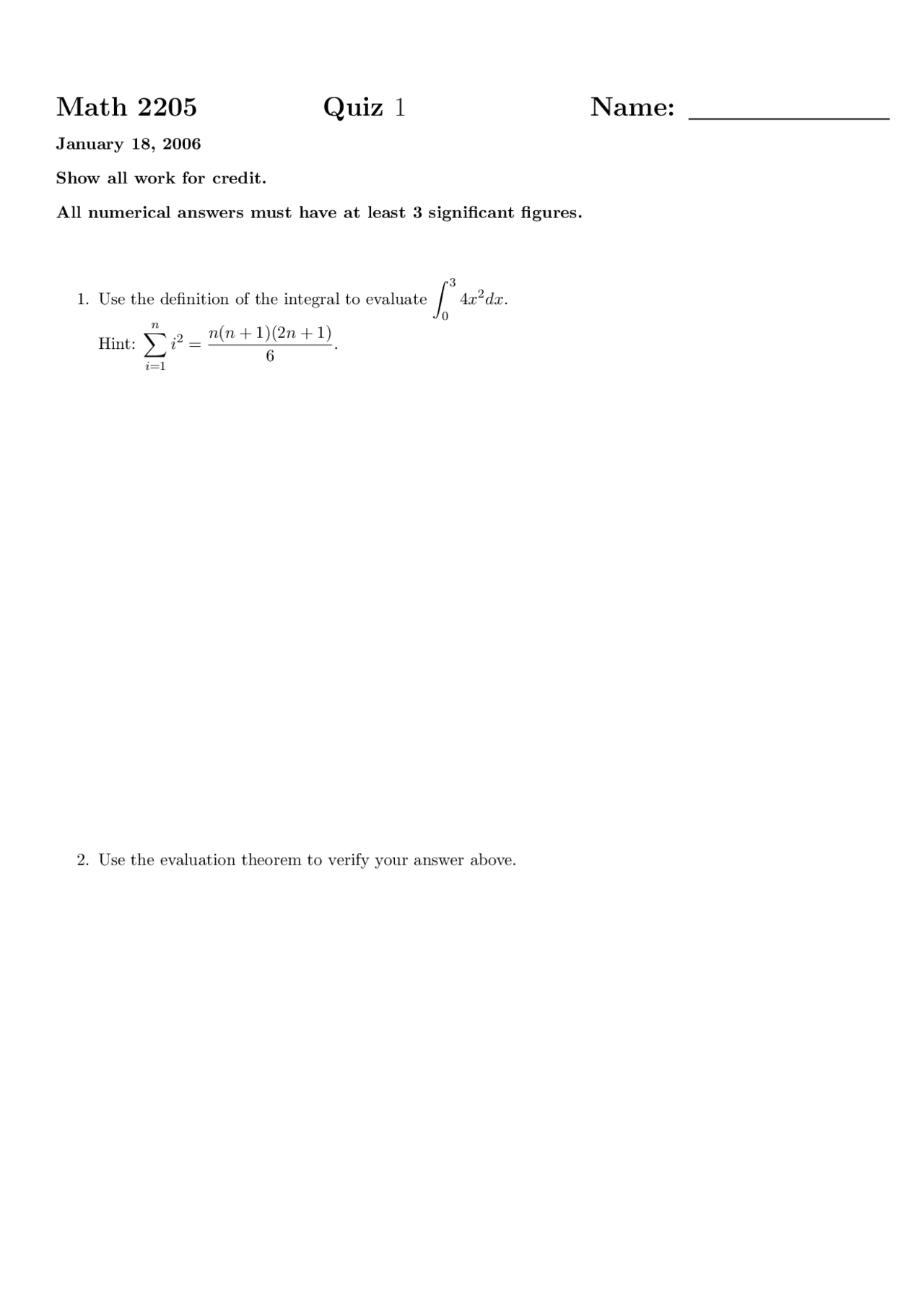 Quiz 1 Practice Problems Calculus Ii Math 2205 Docsity