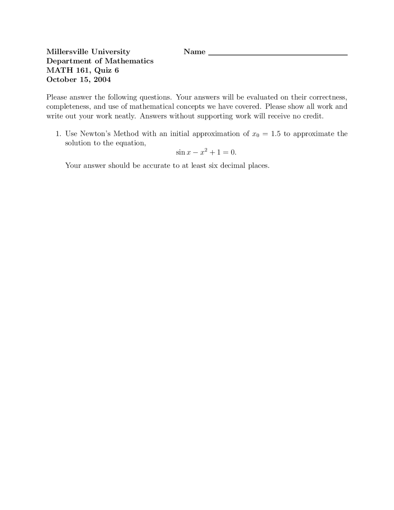 2 Questions For Calculus 1 Quiz 6 Math 161 Docsity