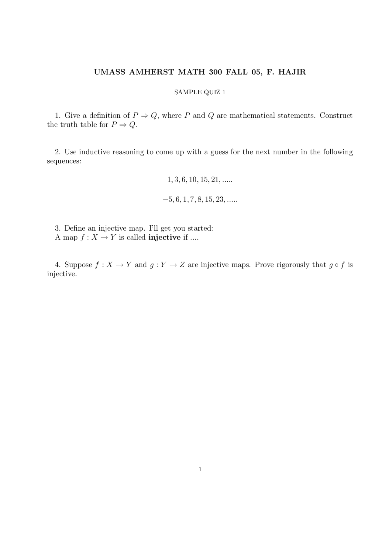 Fundamental Concepts of Math | Quiz 1 | MATH 300 - Docsity
