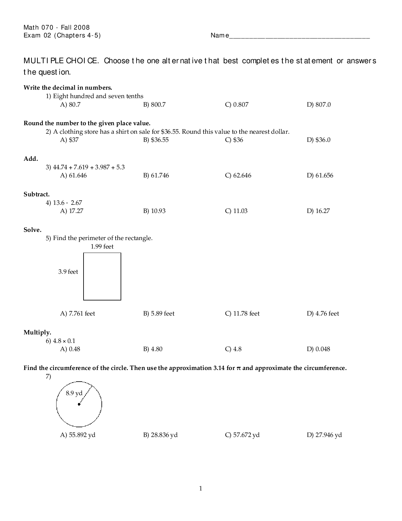 Solved Problems On Decimal Numbers In Basic Mathematics Exam 2 MATH Solved Problems On Decimal Numbers In Basic Mathematics Exam 2 MATH