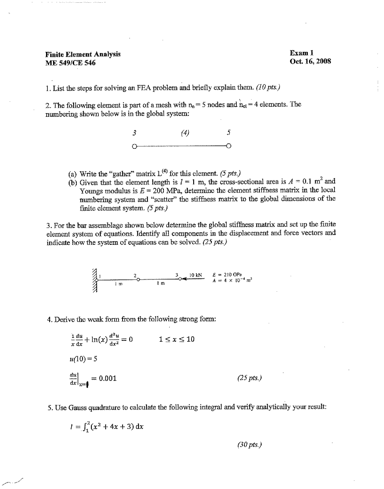 Resolutions To Past Exam 1 Finite Element Analysis Me 549 Docsity